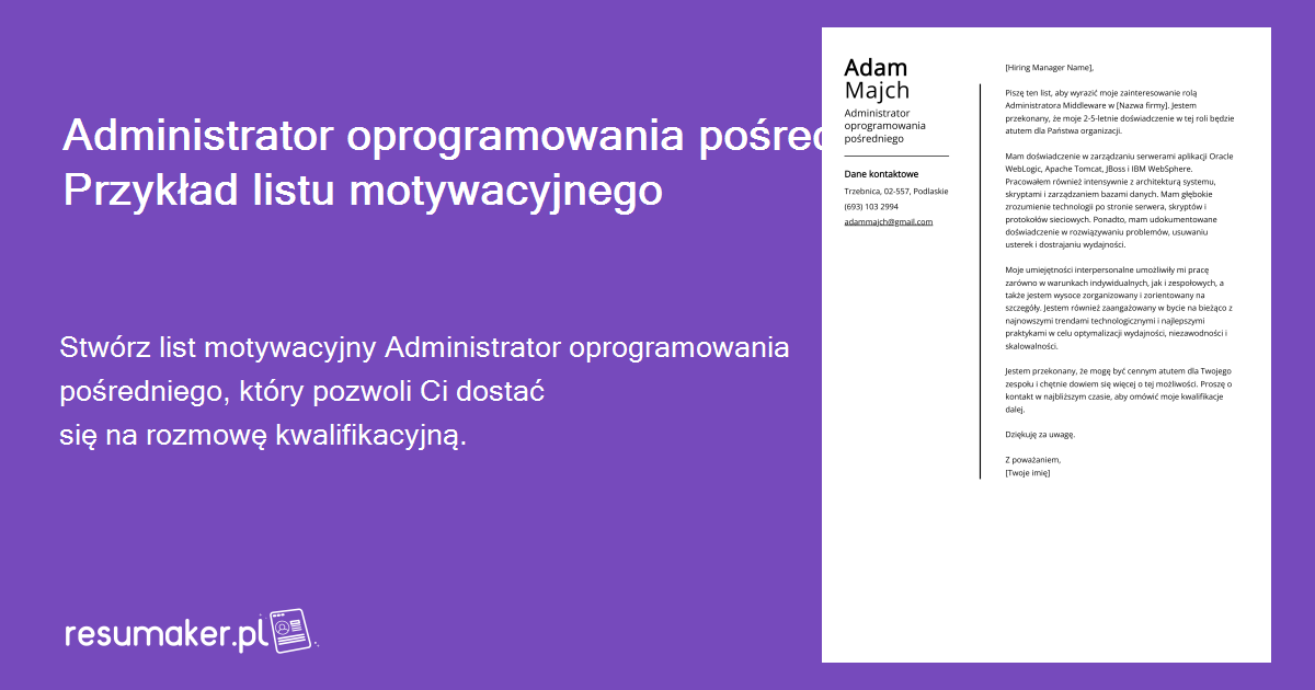 List motywacyjny Administrator oprogramowania pośredniego: Opis stanowiska, przykład i przewodnik
