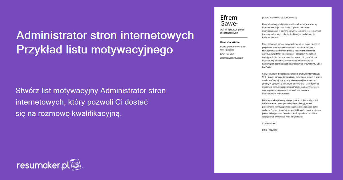 Przykłady listów motywacyjnych i przewodnik Administrator stron internetowych