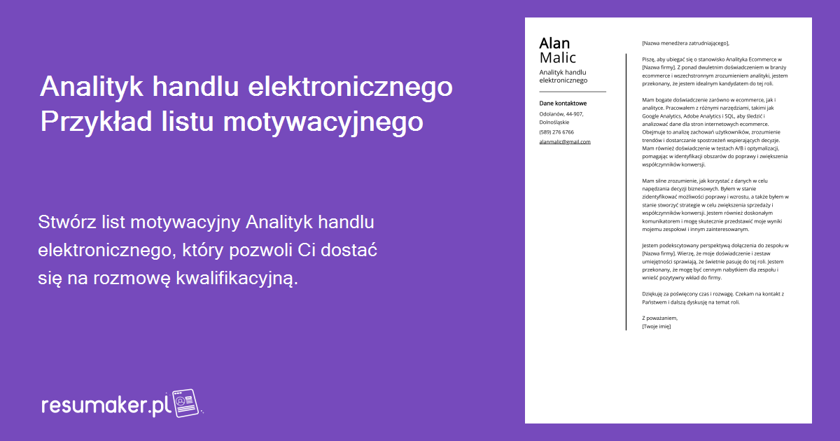 Analityk handlu elektronicznego Przykład listu motywacyjnego na 2025 r.