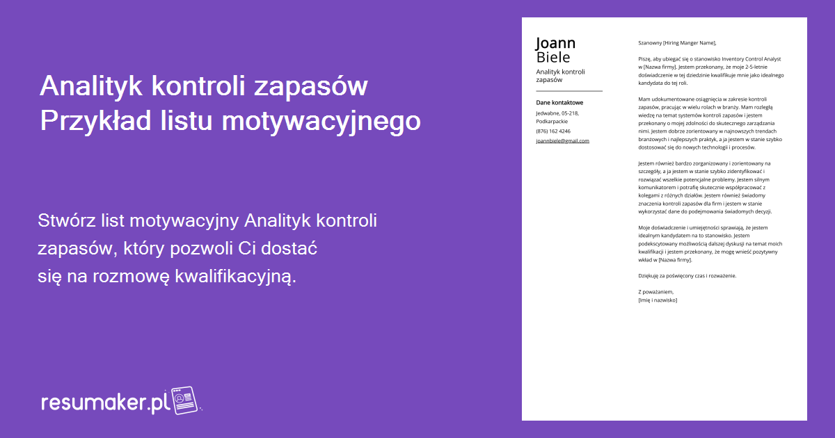 List motywacyjny Analityk kontroli zapasów: Przykład i przewodnik ...
