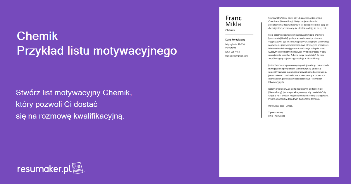 Chemik Przykład listu motywacyjnego na 2024 r. (Umiejętności i szablony)