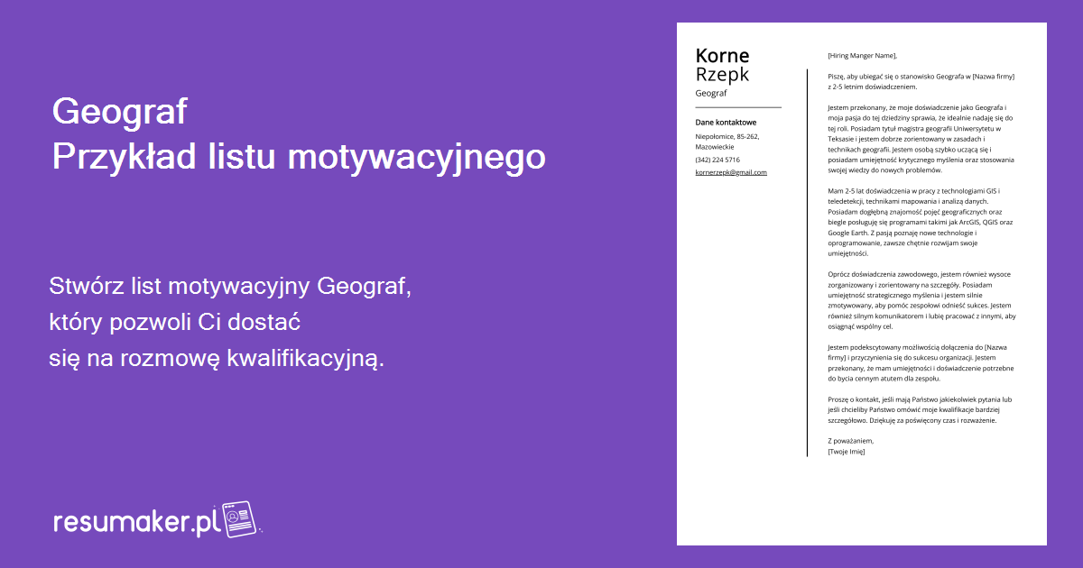 List motywacyjny Geograf: Przykład i przewodnik (praca na poziomie ...