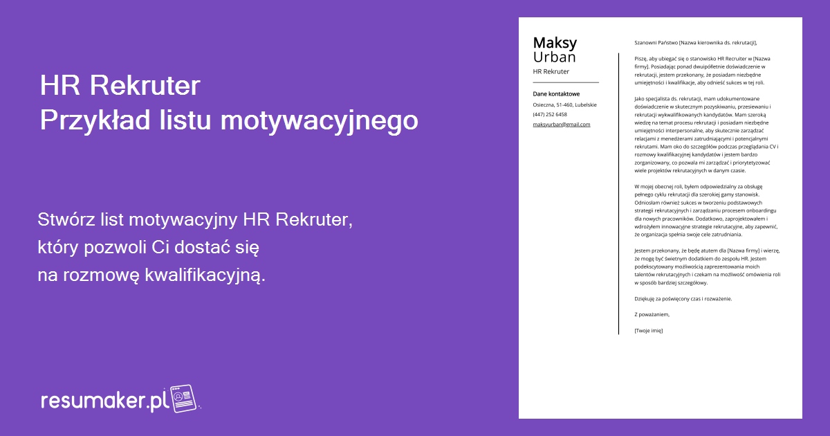List motywacyjny HR Rekruter: Przykład i przewodnik (praca na poziomie ...