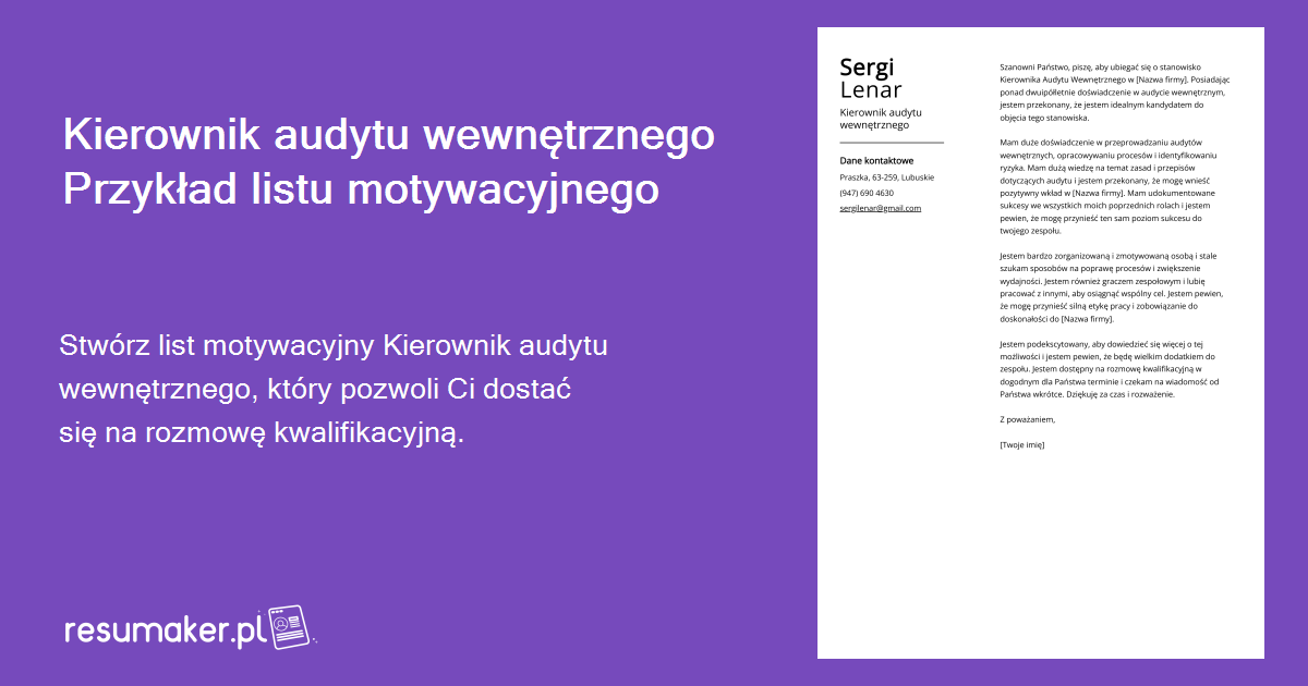 List motywacyjny Kierownik audytu wewnętrznego: Przykład i przewodnik ...
