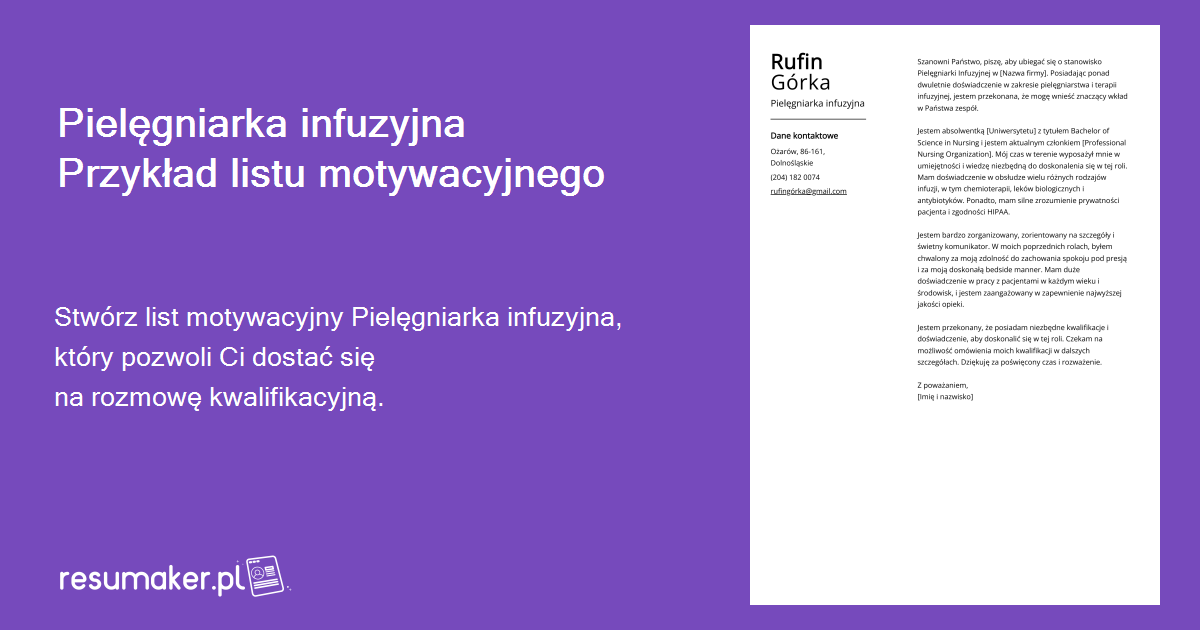 List motywacyjny Pielęgniarka infuzyjna: Przykład i przewodnik (praca ...