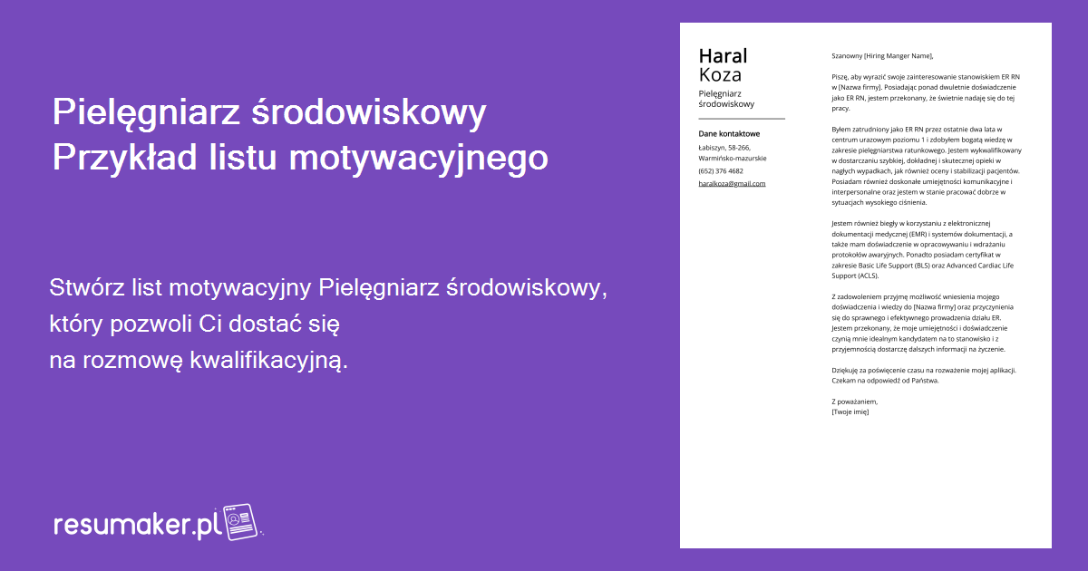 Pielęgniarz środowiskowy Przykład listu motywacyjnego na 2025 r.