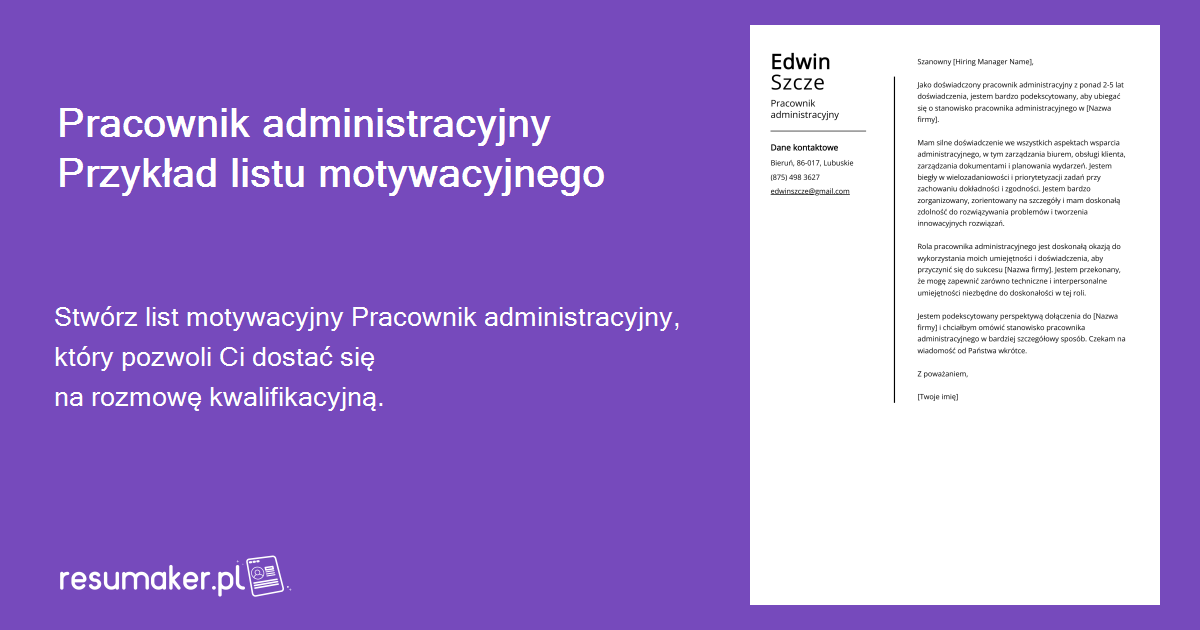 Pracownik administracyjny Przykład listu motywacyjnego na 2024 r.
