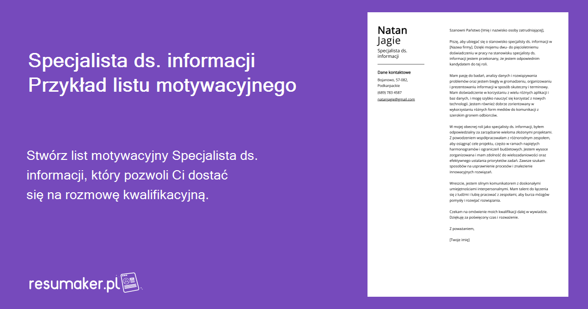 List motywacyjny Specjalista ds. informacji: Przykład i przewodnik ...