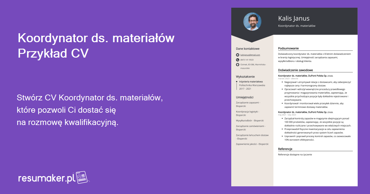 Wznowienie Koordynator ds. materiałów: Opis stanowiska, przykład i przewodnik