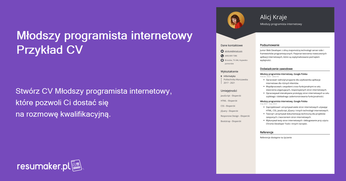 Wznowienie Młodszy programista internetowy: Przykład i przewodnik ...