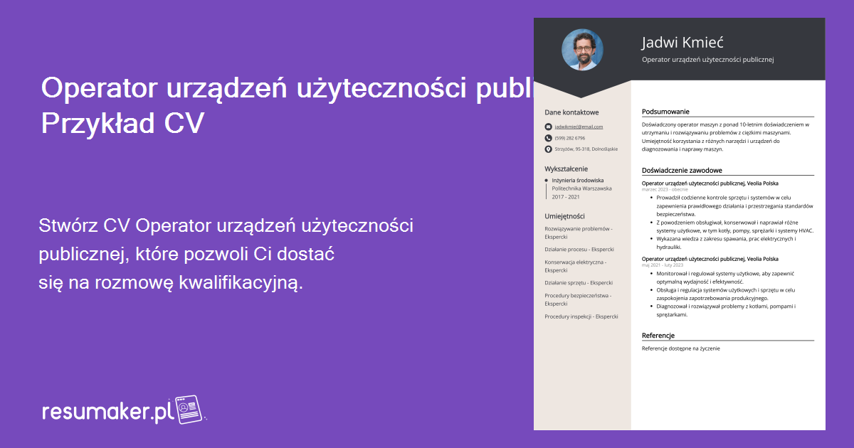 Operator urządzeń użyteczności publicznej Przykłady CV i przewodnik
