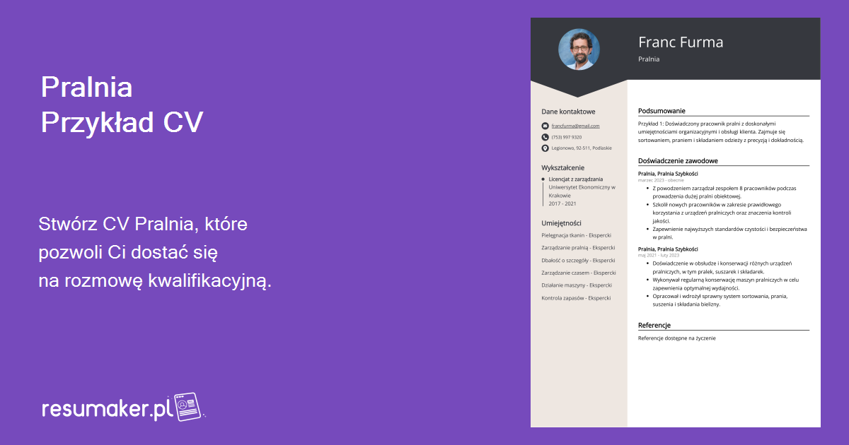 Wznowienie Pralnia: Opis stanowiska, przykład i przewodnik