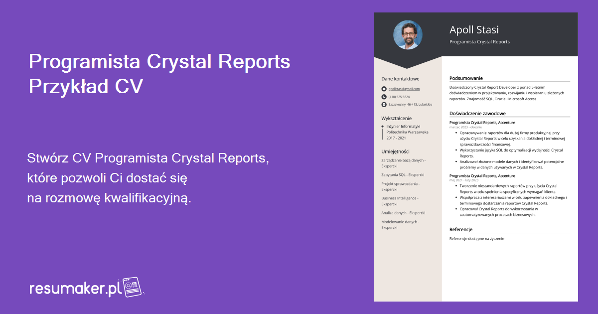 Programista Crystal Reports Wznów przykład na 2025 r.