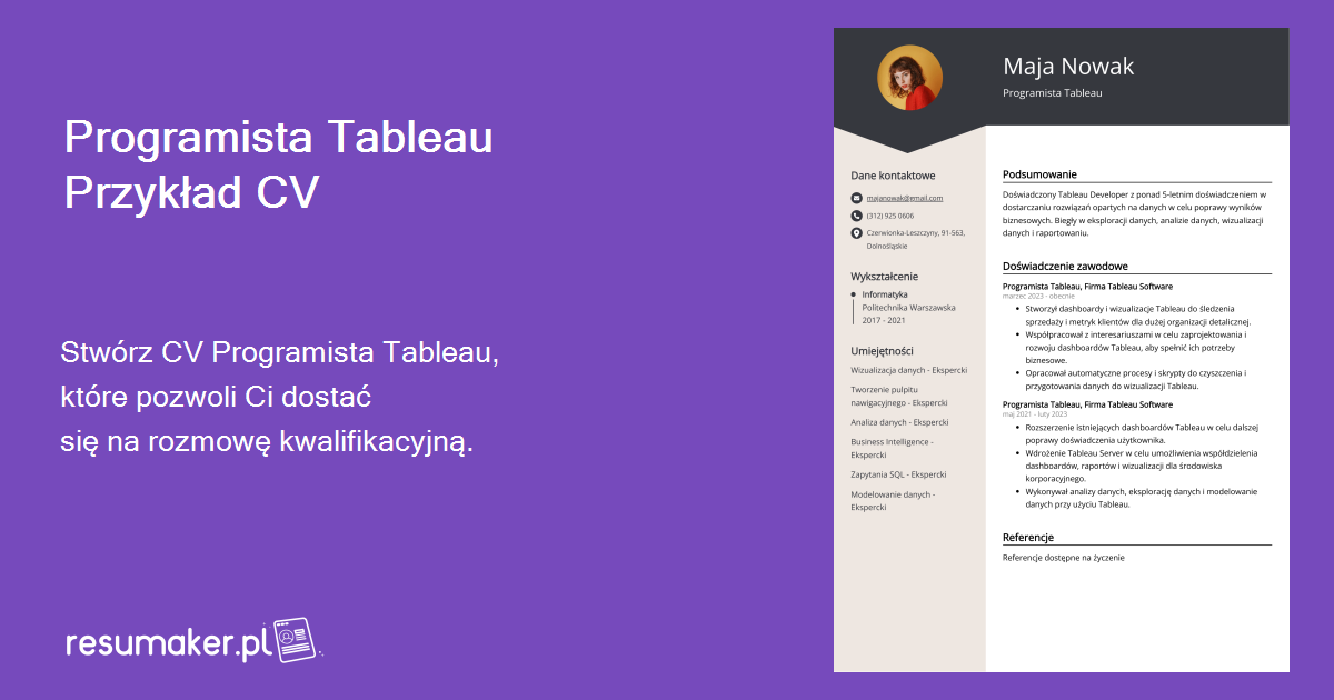 Przykłady CV Programista Tableau (szablon i ponad 20 wskazówek)