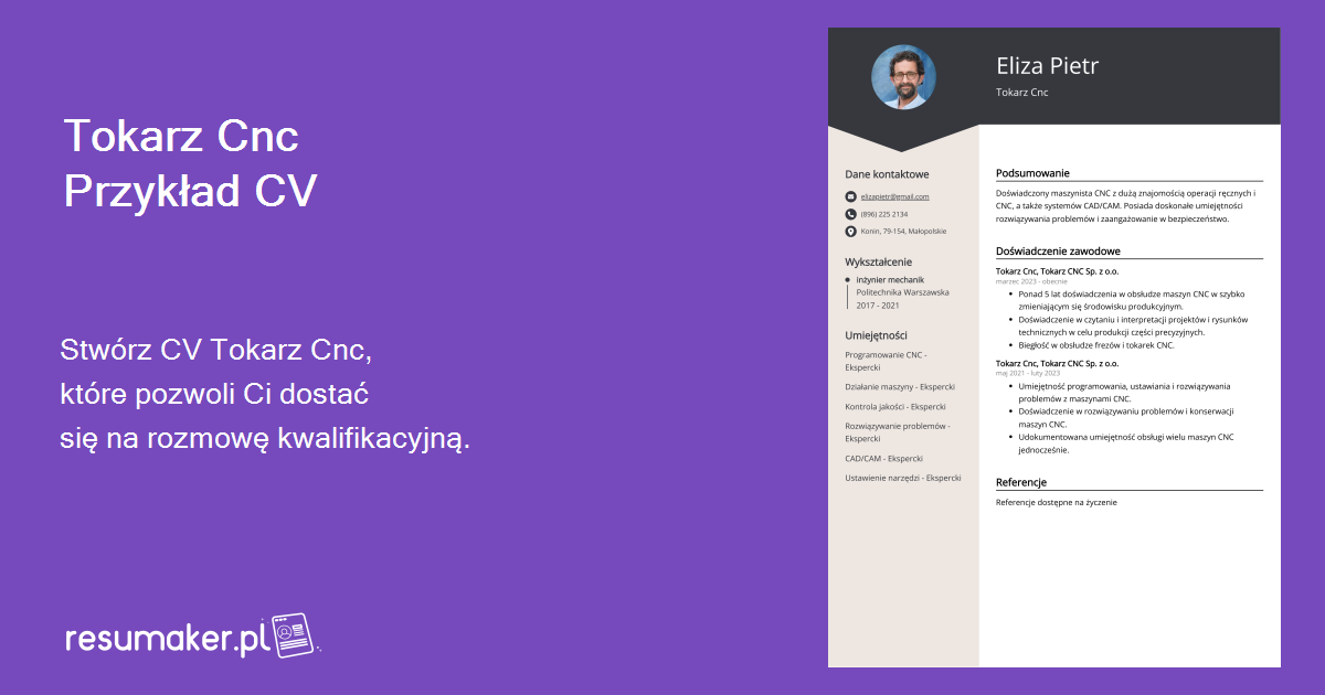 Tokarz Cnc Wznów przykład na 2024 r.